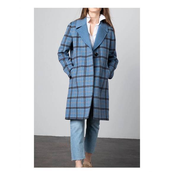 Kinross | Jackets & Coats | New Kinross Plaid Notch Collar Coat In Blue ...